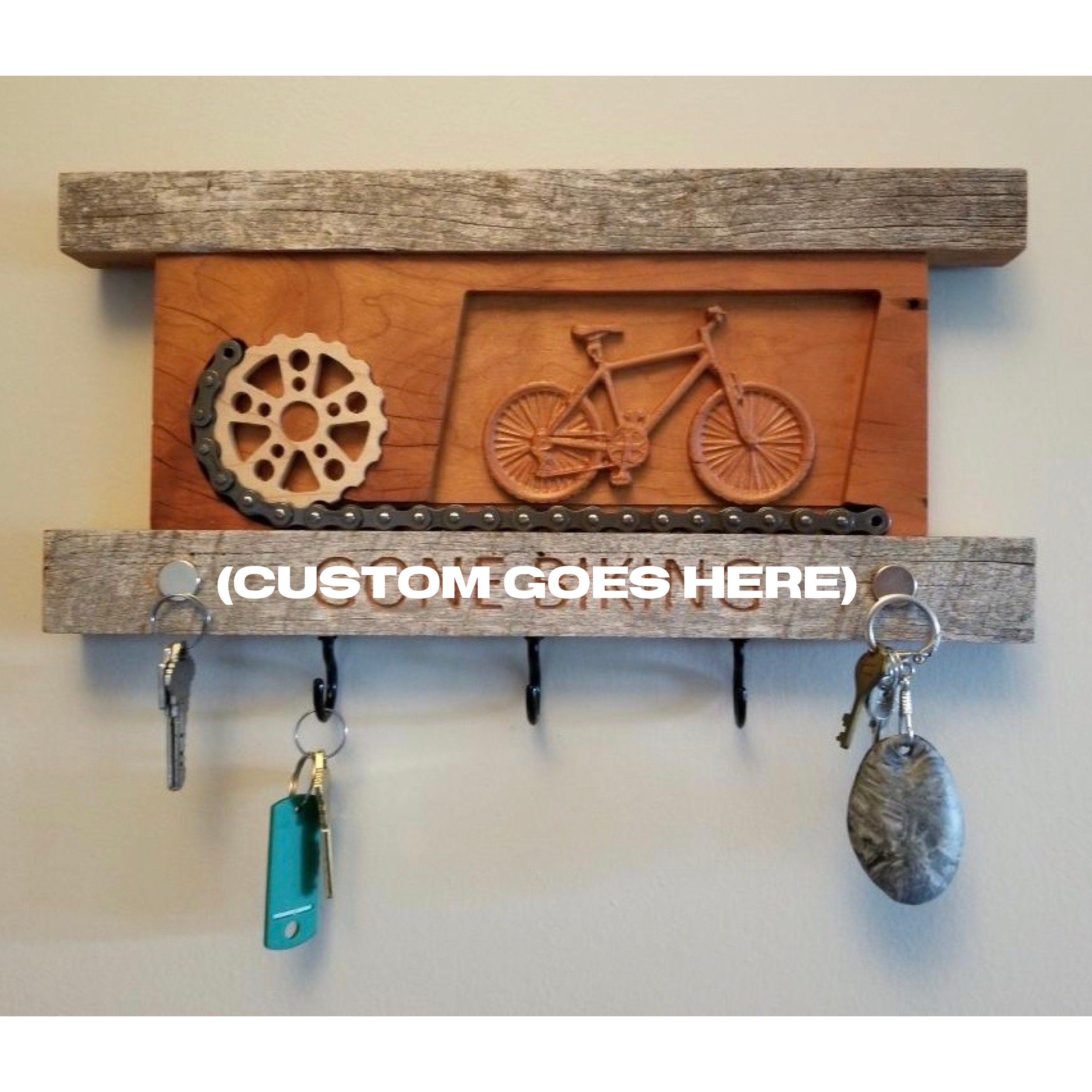 Custom wooden engraving Bike Key Holder Mountain Bicycle Wall | Etsy