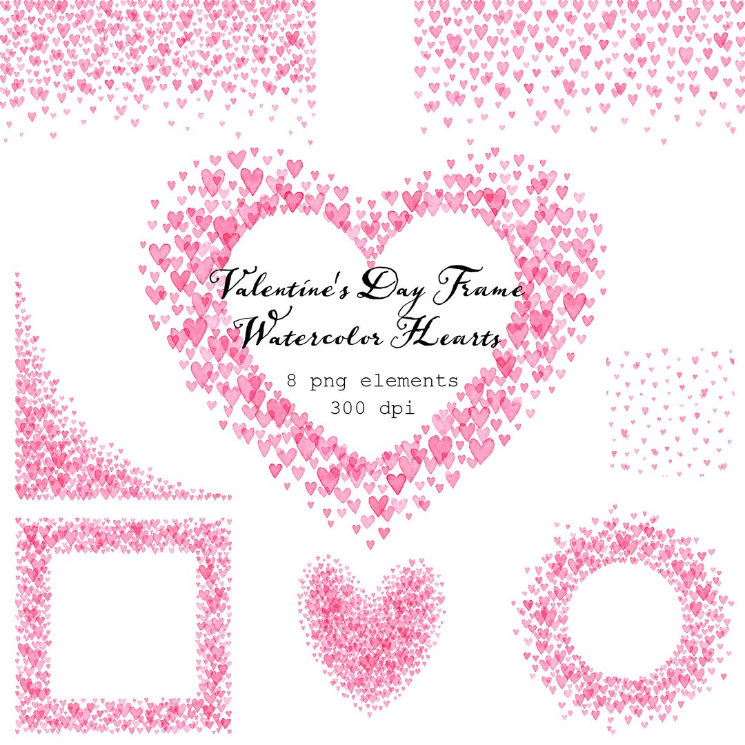 Watercolor Valentine's Day Clipart Heart Frames, 8 Hand Painted ...