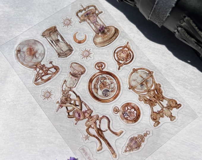 Time & Space Sticker Sheet, Steampunk Sticker Sheet, Clock Washi Tape ...