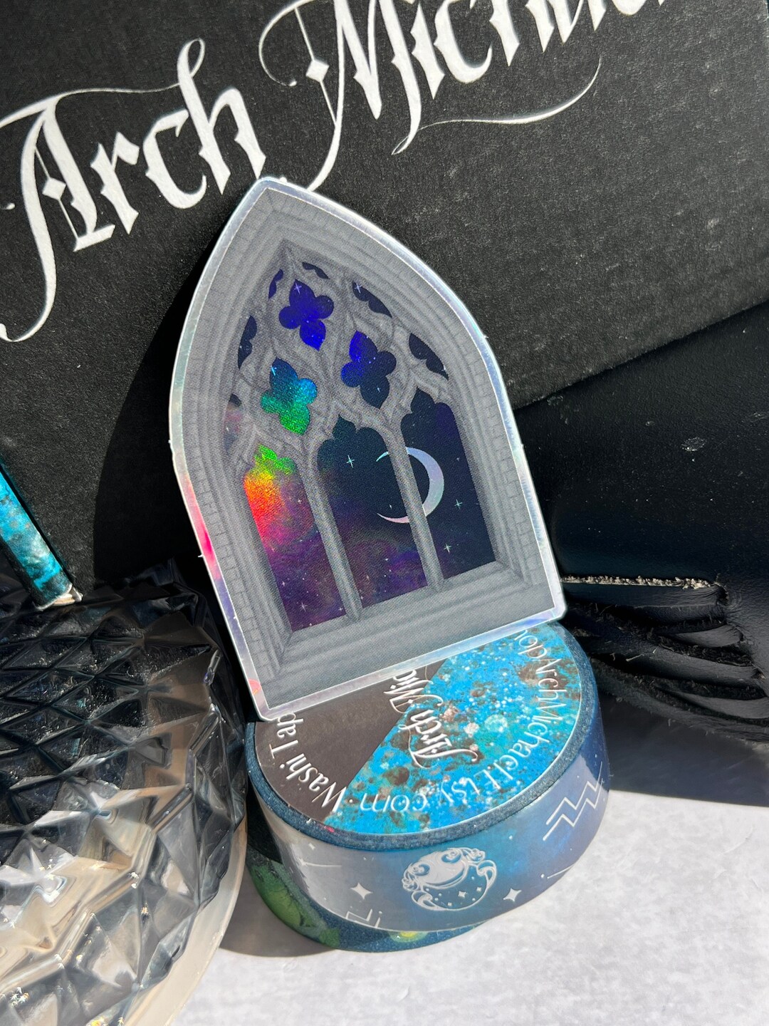 Gothic Arch Window Holographic Sticker, Moon Sticker, Gothic Stickers ...