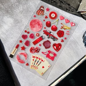 Red Aesthetic Sticker Sheet, Retro Sticker Pack, Color Story Stickers ...