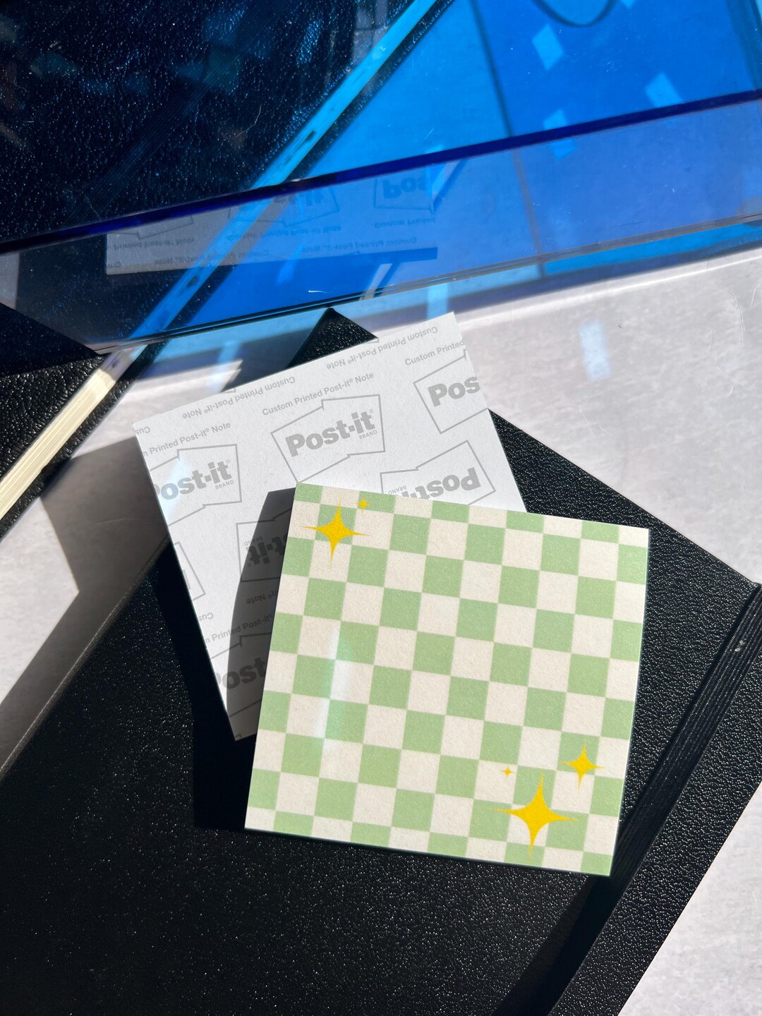 Checkered Sticky Notes, Star Post-its, Green Checkered Notepad ...