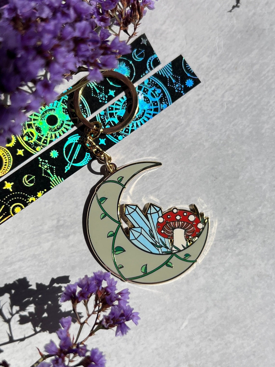 Moon & Mushroom Keychain, Mushroomcore Keychain, Mushie Keychain ...