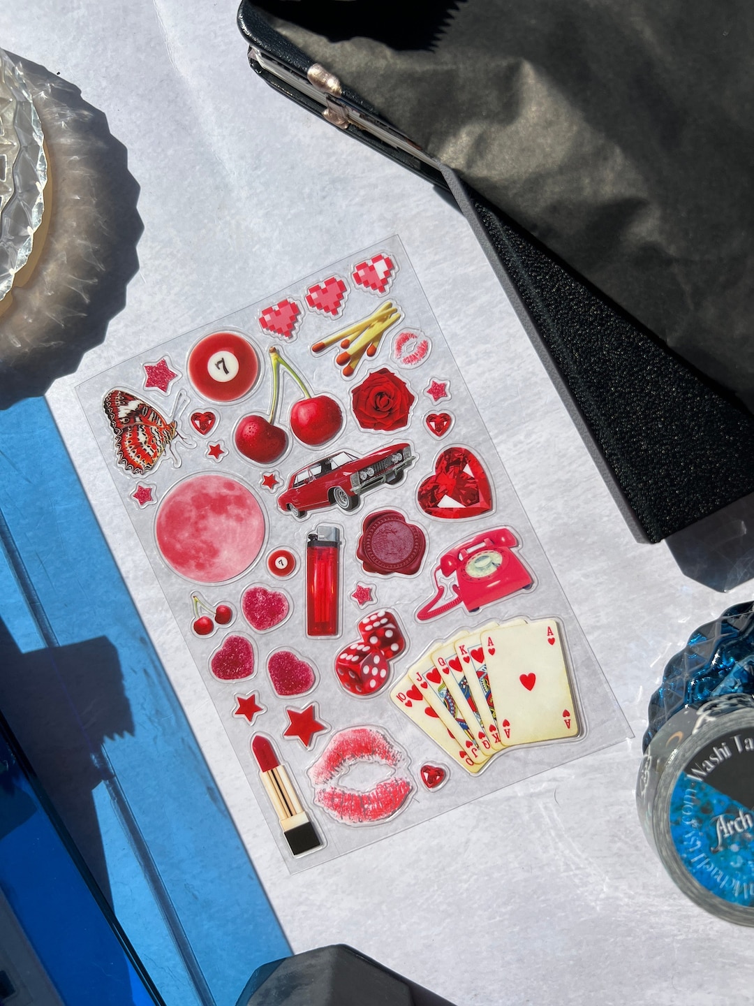 Red Aesthetic Sticker Sheet, Retro Sticker Pack, Color Story Stickers ...