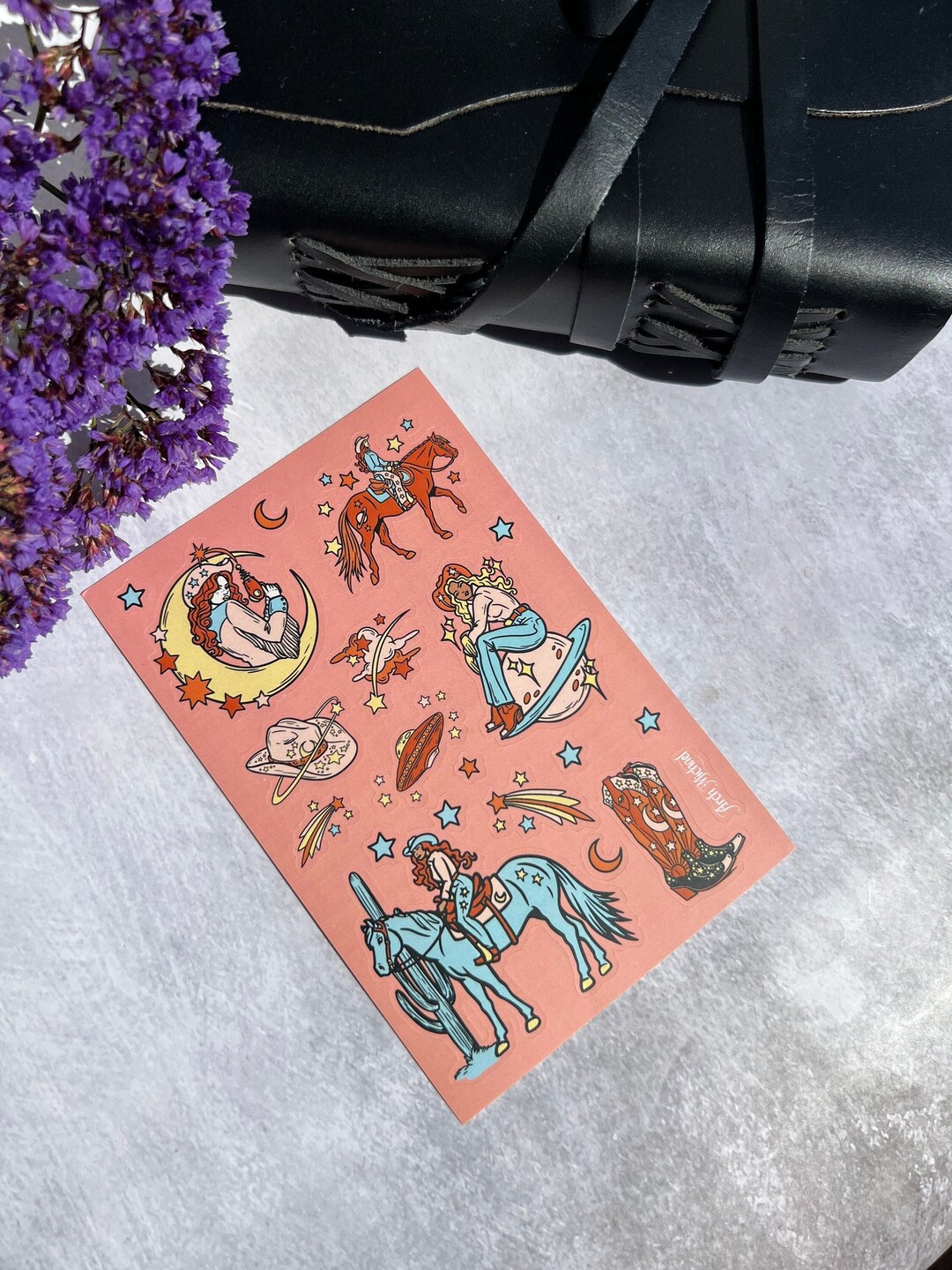 Cosmic Cowgirl Sticker Sheet, Horse Stickers, Junk Journal Stickers ...