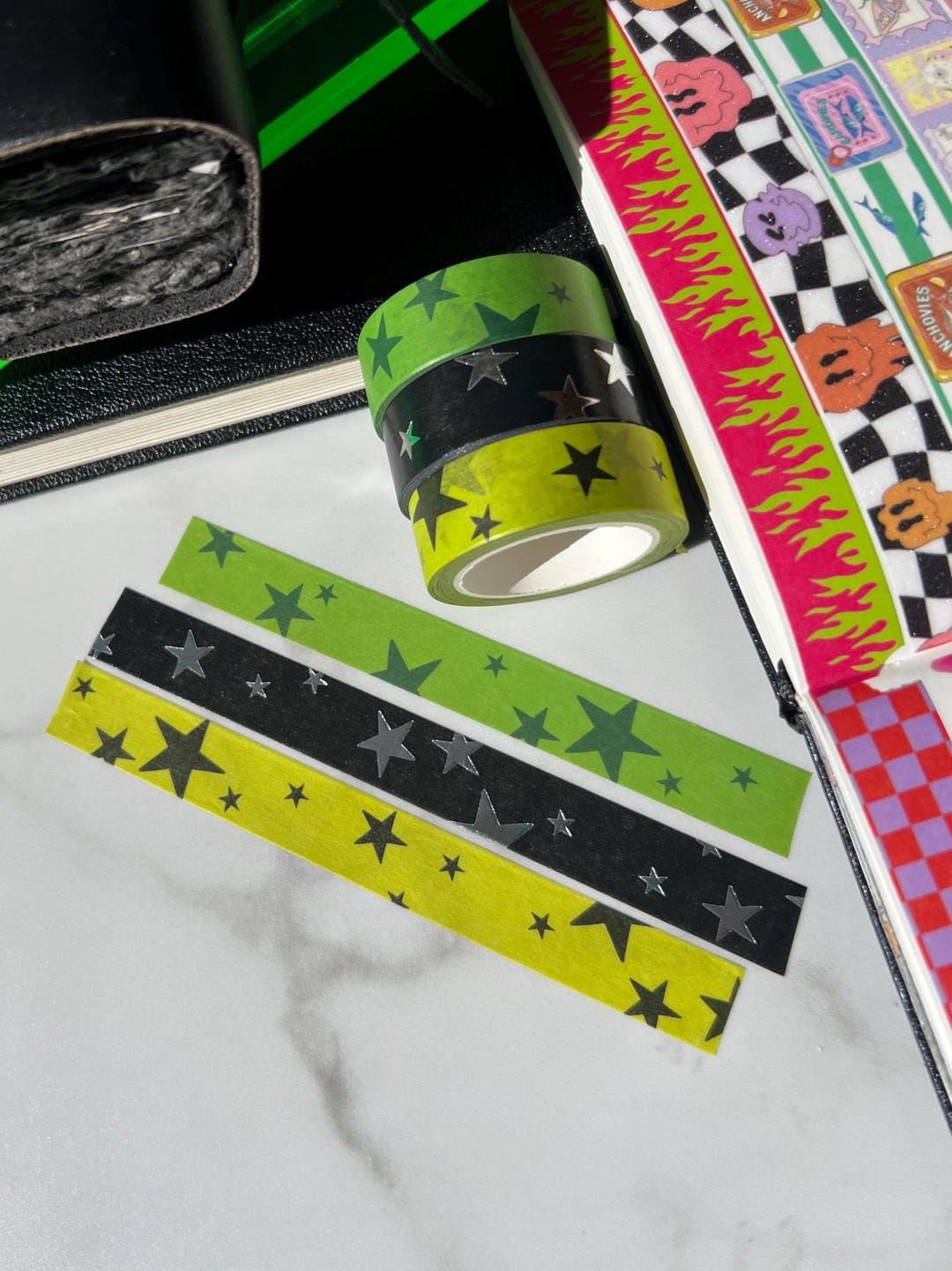 Star Washi Tape Trio, Y2k Washi Tape, Neon Washi Tape, Junk Journal ...