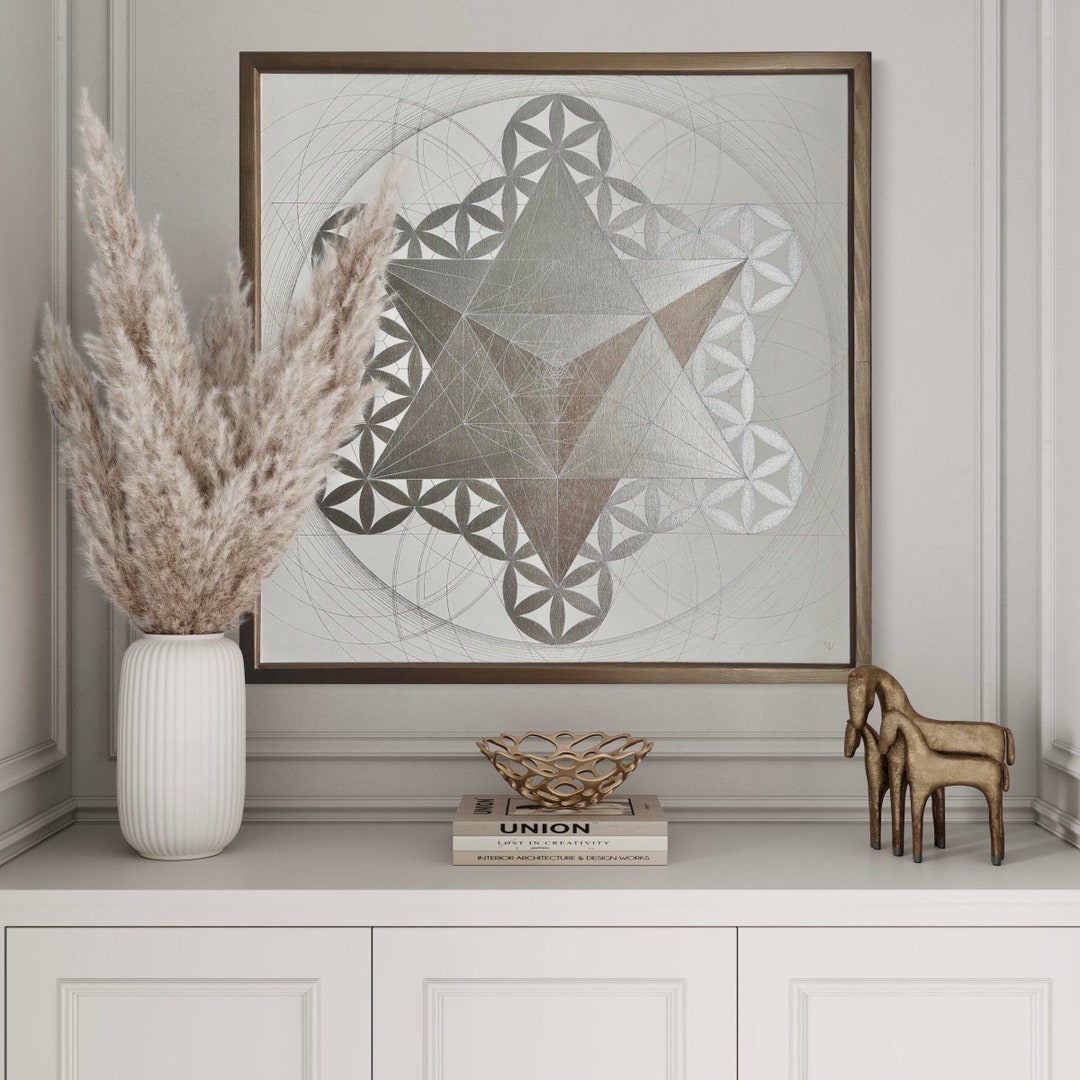 Metatron Cube Acrylic Original Painting Framed, Sacred Geometry Wall ...
