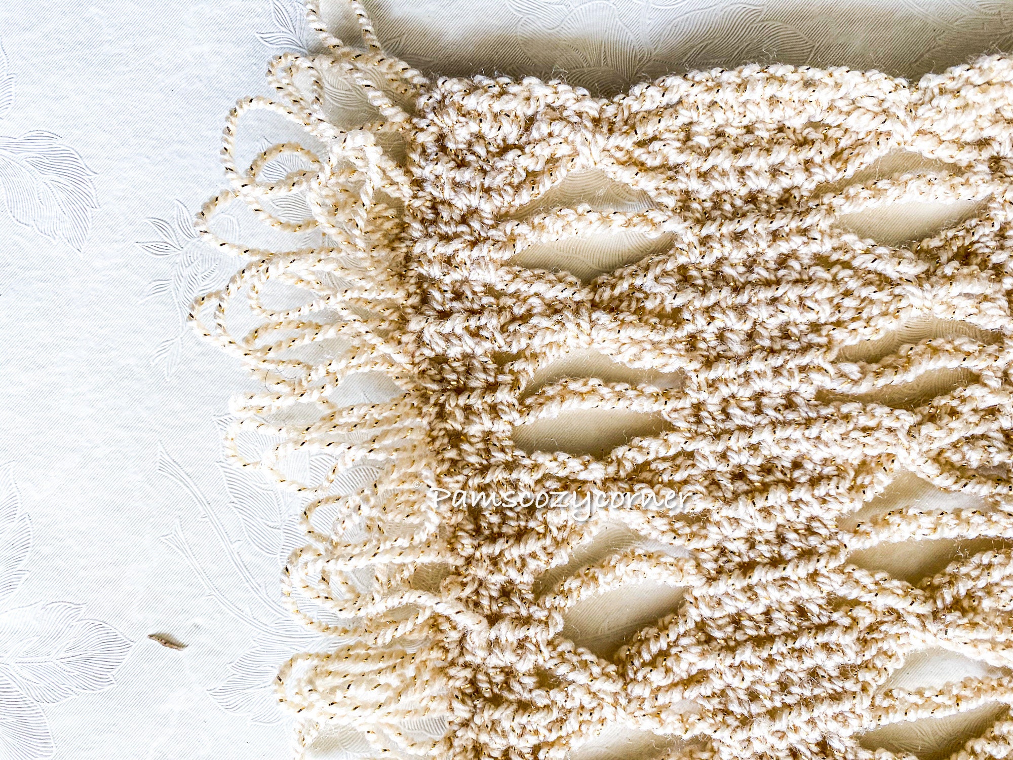 Crochet Pattern-crochet Scarf Pattern-crochet Lacy Scarf-gold Lacy ...