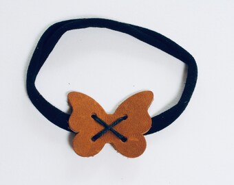 Leather Butterfly Headband Tan With White Thread | Etsy