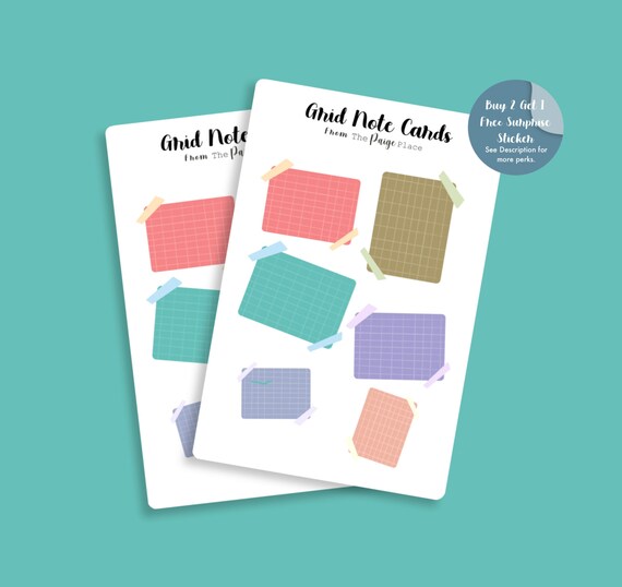 Grid Note Cards Sticker Sheet Bullet Journal and Planner - Etsy