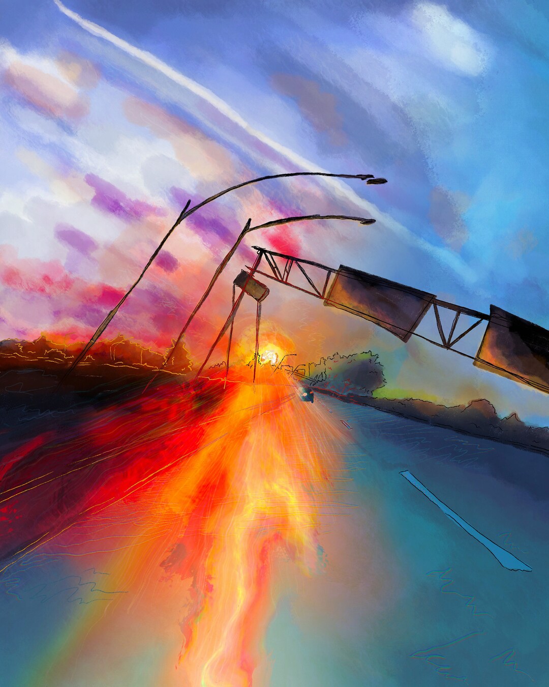 Sunset Freeway Landscape Painting/illustration - Etsy