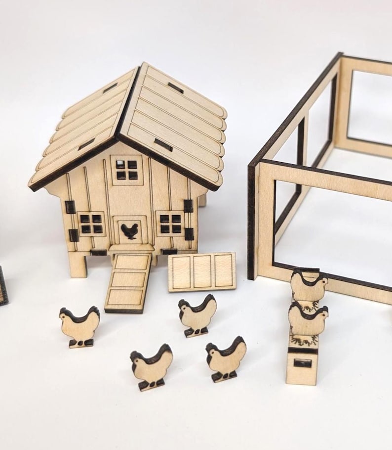 Mini Chicken Coop Diorama Kit, Hen House With Fence, Ramps, Laying ...