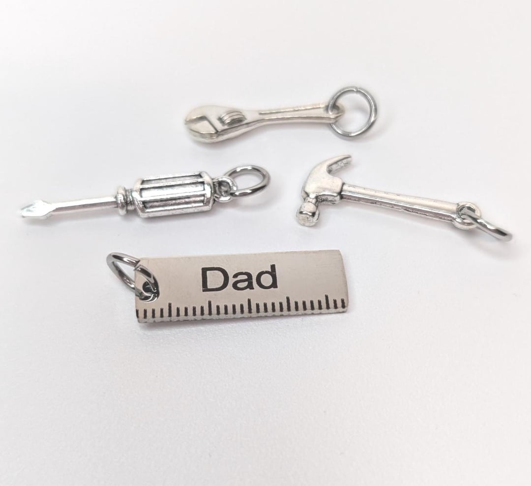 Dad Gift Tool Charms 4 Piece Set, Silver Tone DIY Kit With Jump Rings ...