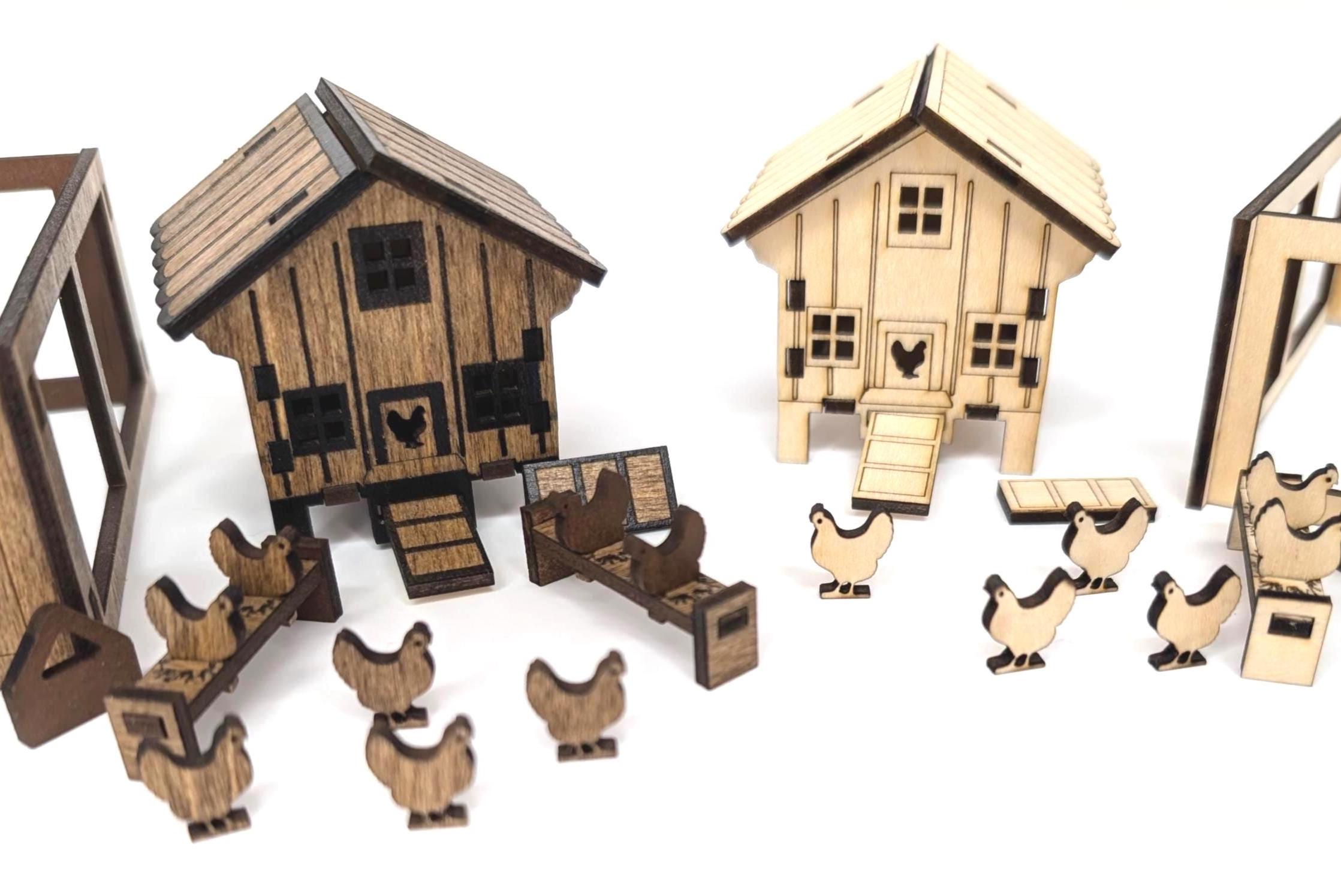 Mini Chicken Coop Diorama Kit, Hen House With Fence, Ramps, Laying ...
