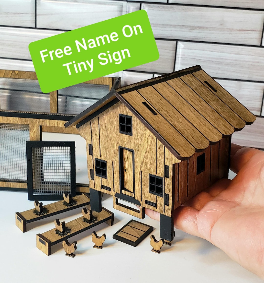 Miniature Chicken Coop 4" or 2" Tall DIY Kit Tiny Custom Sign, 8 ...
