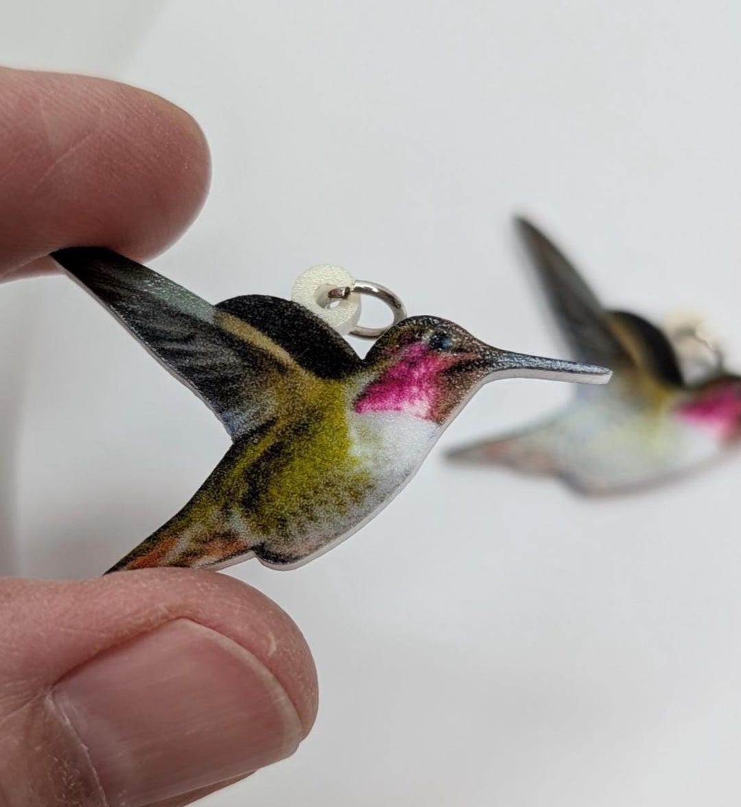 Hummingbird Charms (2pcs) – Polymer 40x38mm 2mm Thick for Earrings ...