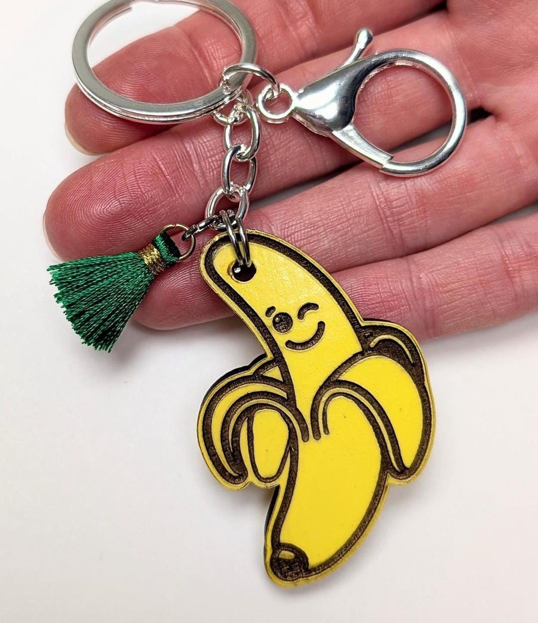 Personalized Wooden Banana Keychain: Quirky Winking Peel, Fun Keychain ...