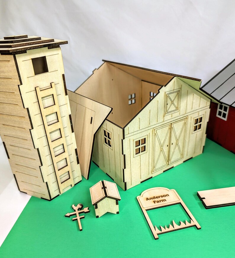Barn and Silo Kit Mini Farm Diorama DIY, Approx 4" or 7" Barn, HO Scale ...
