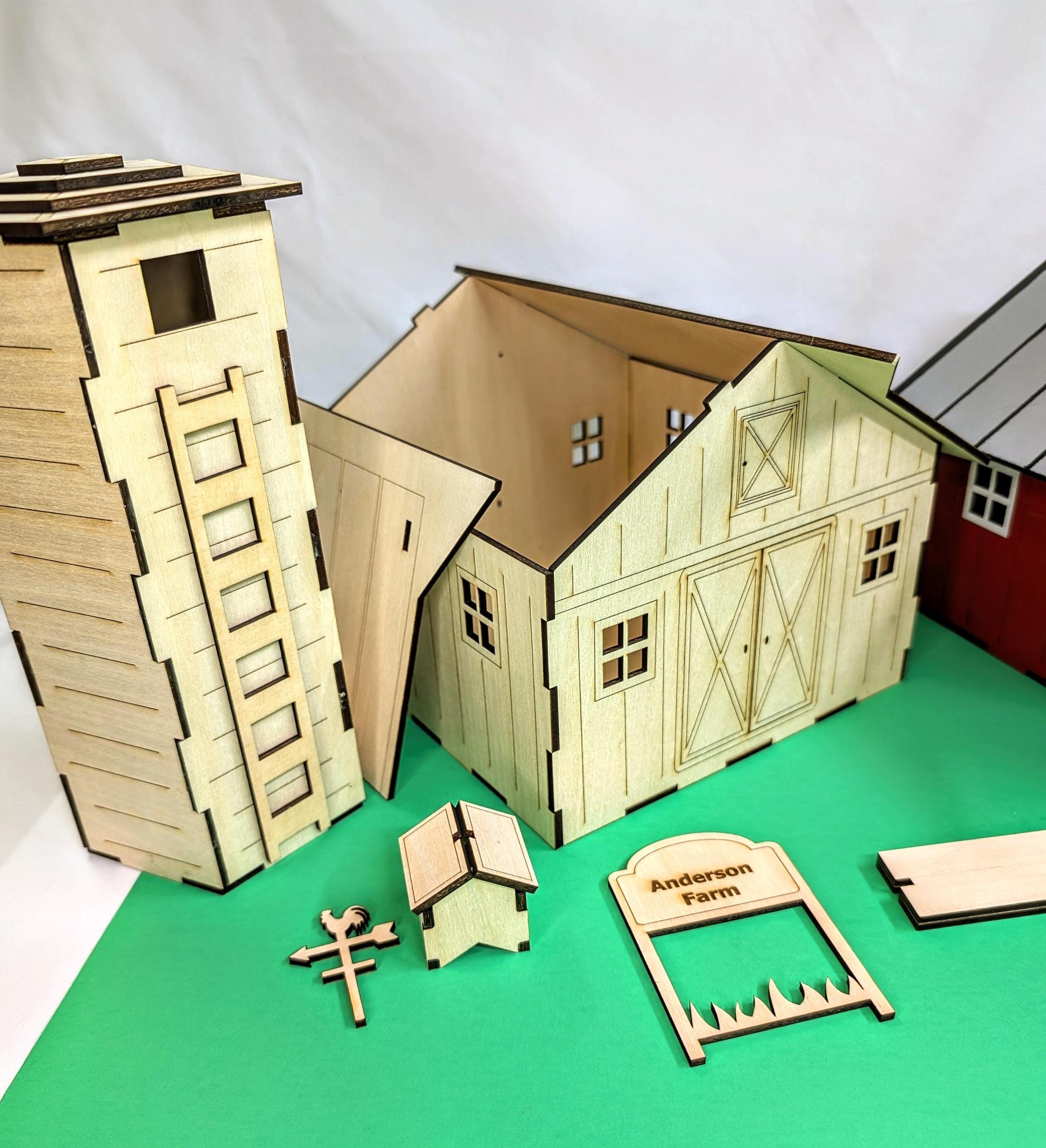 Miniature Barn & Silo DIY Kit 4 1/2" Tall-1:48 Scale or 7 1/2" Tall 1 ...
