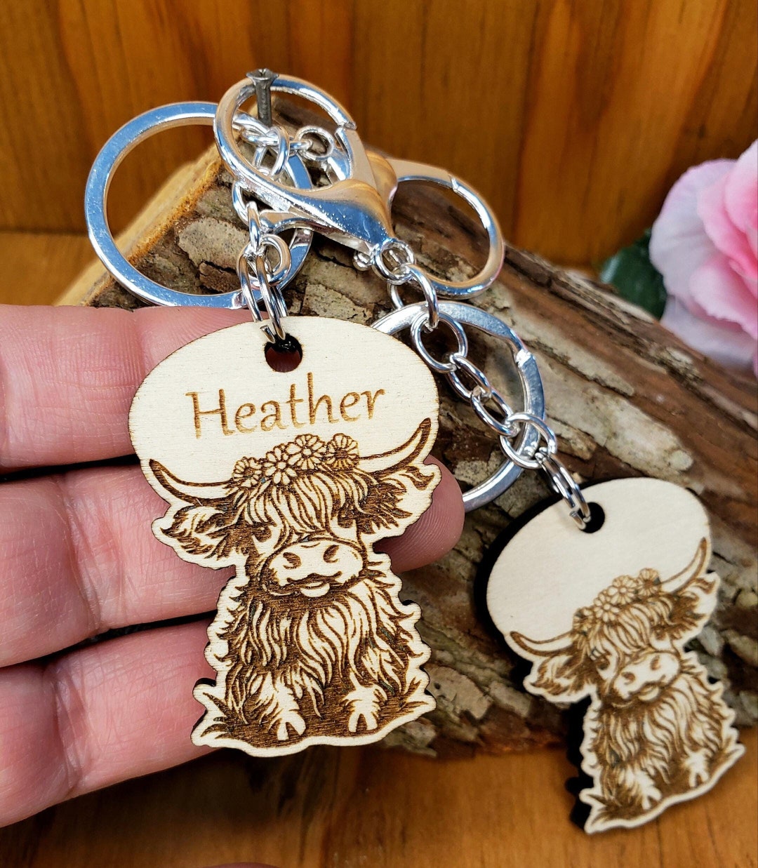 Custom Highland Cow Wooden Keychain Cute Scottish Cow Keyring Can Be ...