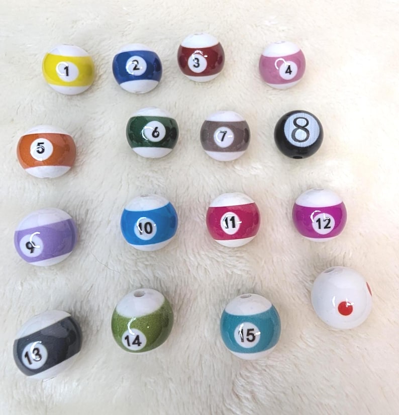 Pool Ball Beads 16mm – 2mm Hole for Keychains, Necklaces, Car Charms ...