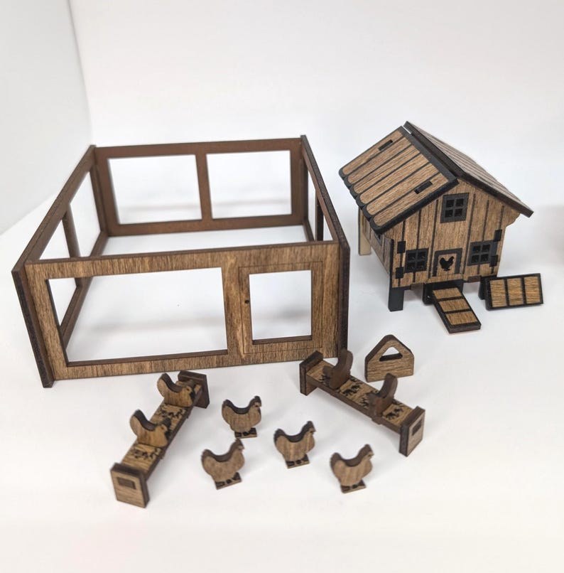 Mini Chicken Coop Diorama Kit, Hen House W Fence, Ramps, Laying Benches ...