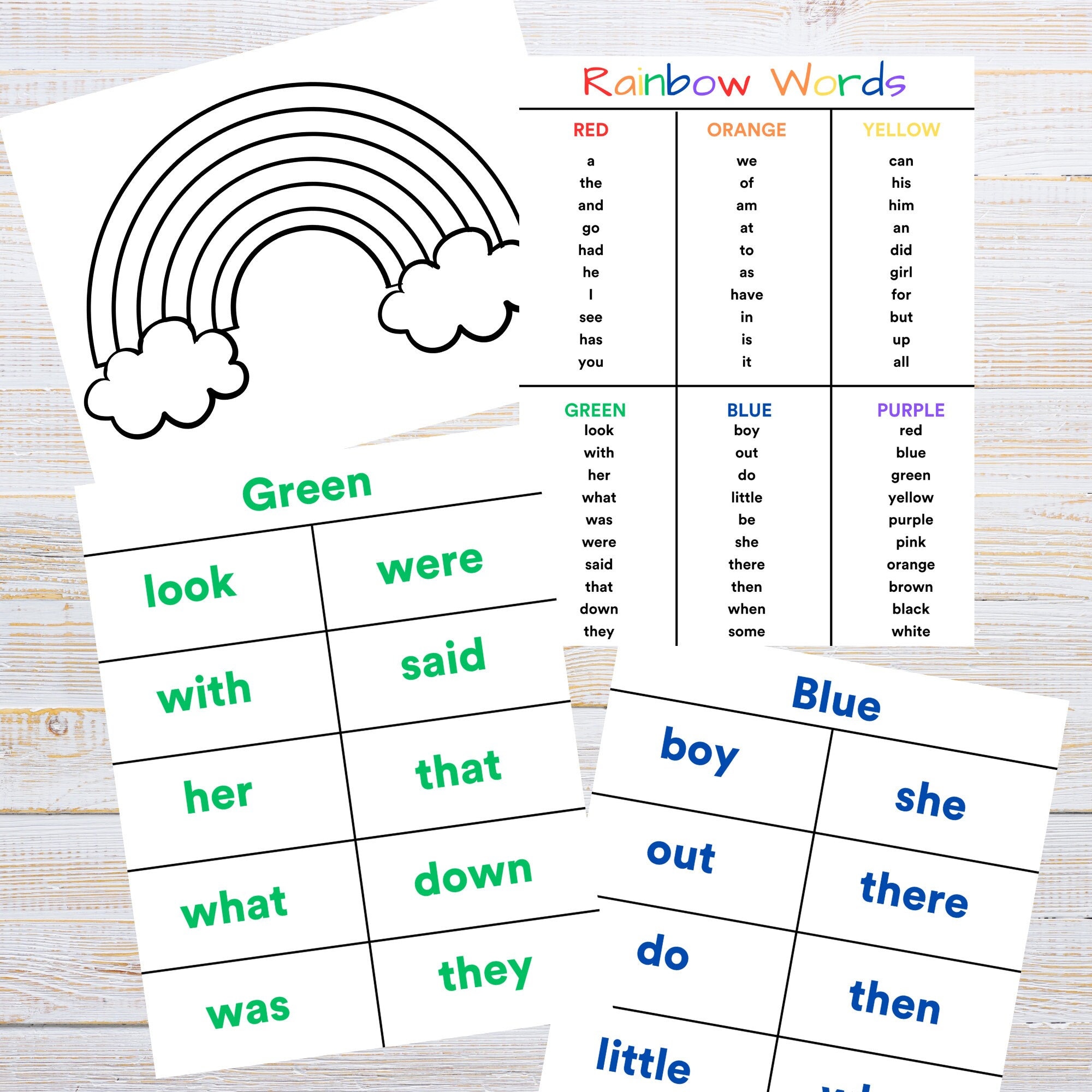 Rainbow Words Sheet