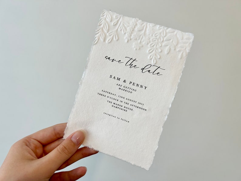 Embossed Floral Save the Date, Personalised Modern Elegant Wedding ...