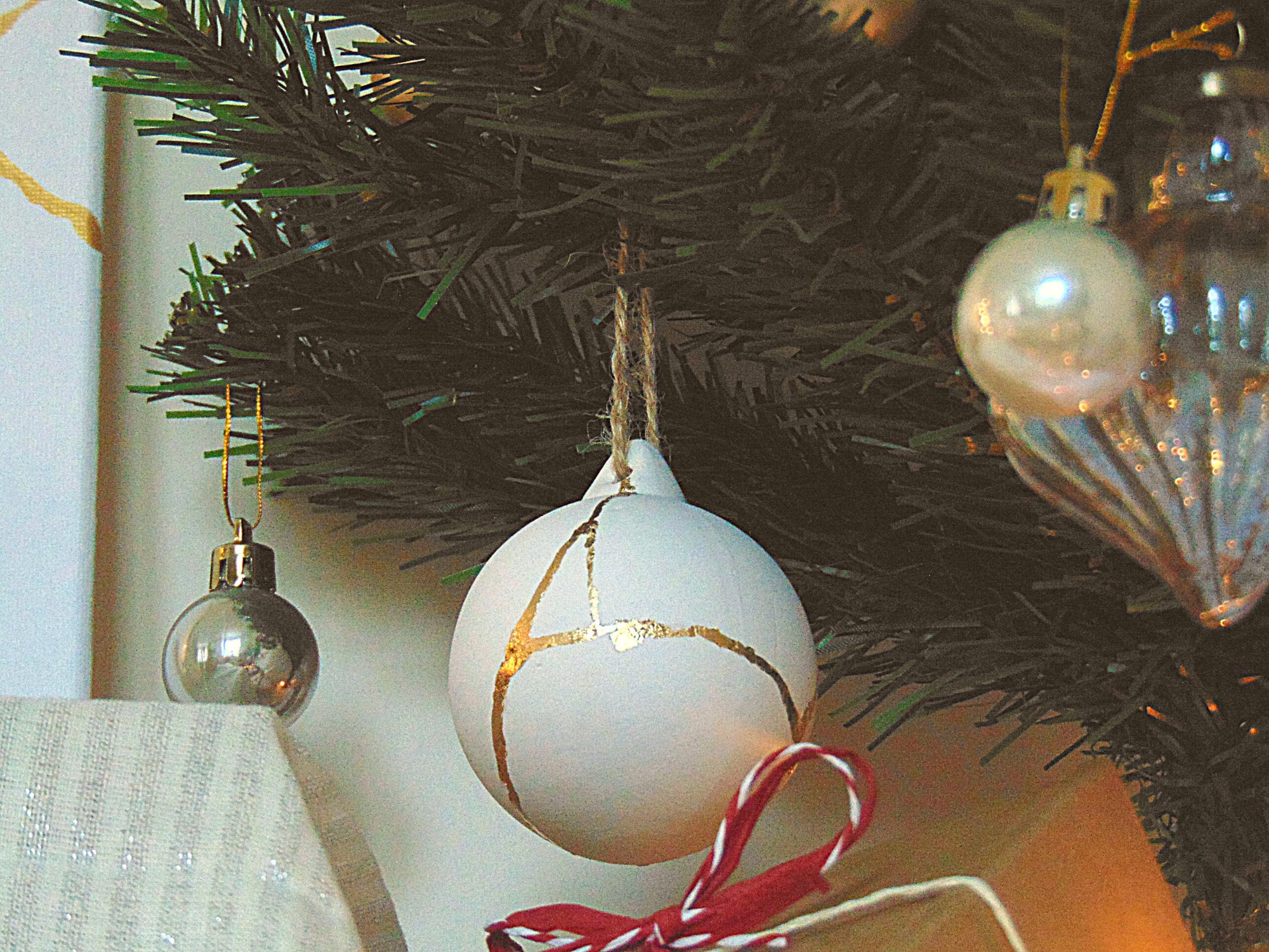 Kintsugi Gold Leaf Ceramic Baubles, Kintsugi Inspired Ornament, White ...