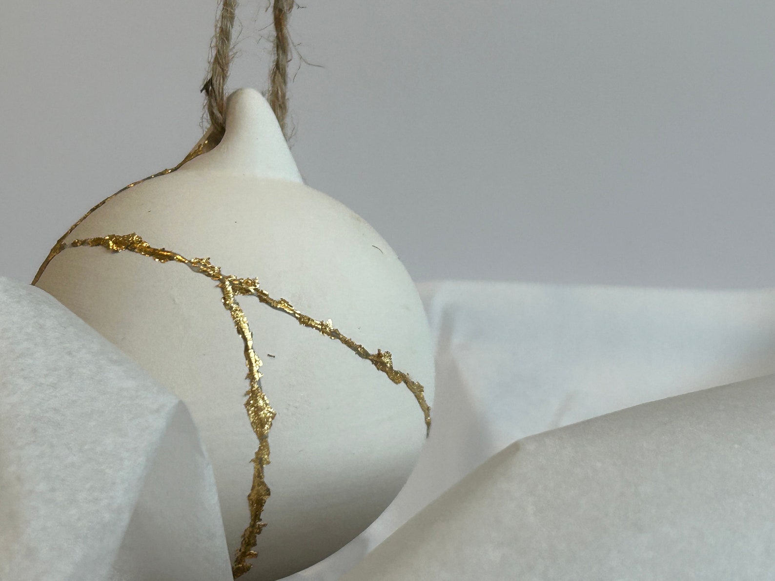 Kintsugi Gold Leaf Ceramic Baubles, Kintsugi Inspired Ornament, White ...