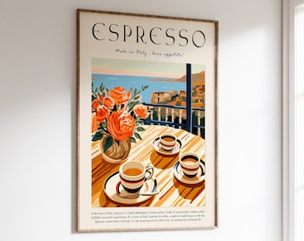 Coffee Poster, Italian Espresso Print, Kitchen Decor, Retro Coffee Art ...