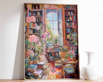 Vintage Library Poster, Book Shop Print, Book Lovers Gift, Reading Gift ...