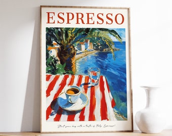 Coffee Poster, Italian Espresso Print, Kitchen Decor, Retro Coffee Art ...