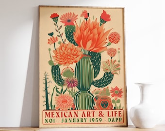 Vintage Mexican Cactus Poster, Colourful Mexican Art Prints ...