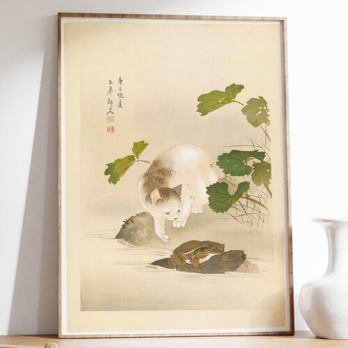 Japanese Cat Poster Japanese Cat Art Print Cat and Frog - Etsy UK