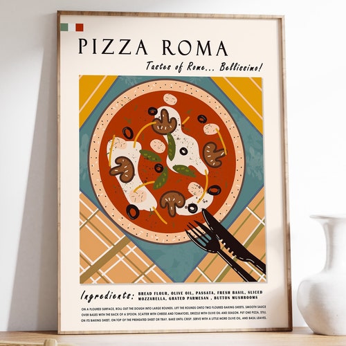 Italian Food Poster Art Poster Rome Travel Poster Kitchen - Etsy