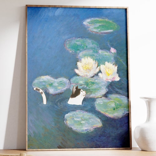 Monet Waterlily Cat Print Claude Monet Cat Poster Cat Art | Etsy