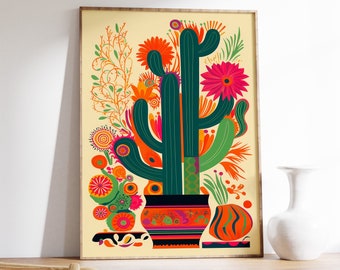 Vintage Mexican Cactus Poster, Colourful Mexican Art Prints ...