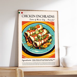 Chicken Enchiladas Mexican Poster, Mexican Food Print, Mexican Food Art ...