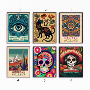 Mexican Poster Sets, Mexican Wall Art Decor, Floral Wall Print, Mexican ...