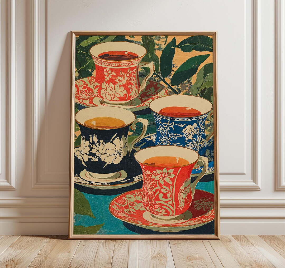 Vintage Tea Cup Poster, Elegant Still Life Art Print, Classic Botanical ...
