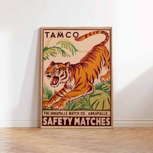Vintage Tiger Print, Indian Tiger Poster, Matchbox Art, Animal Print ...