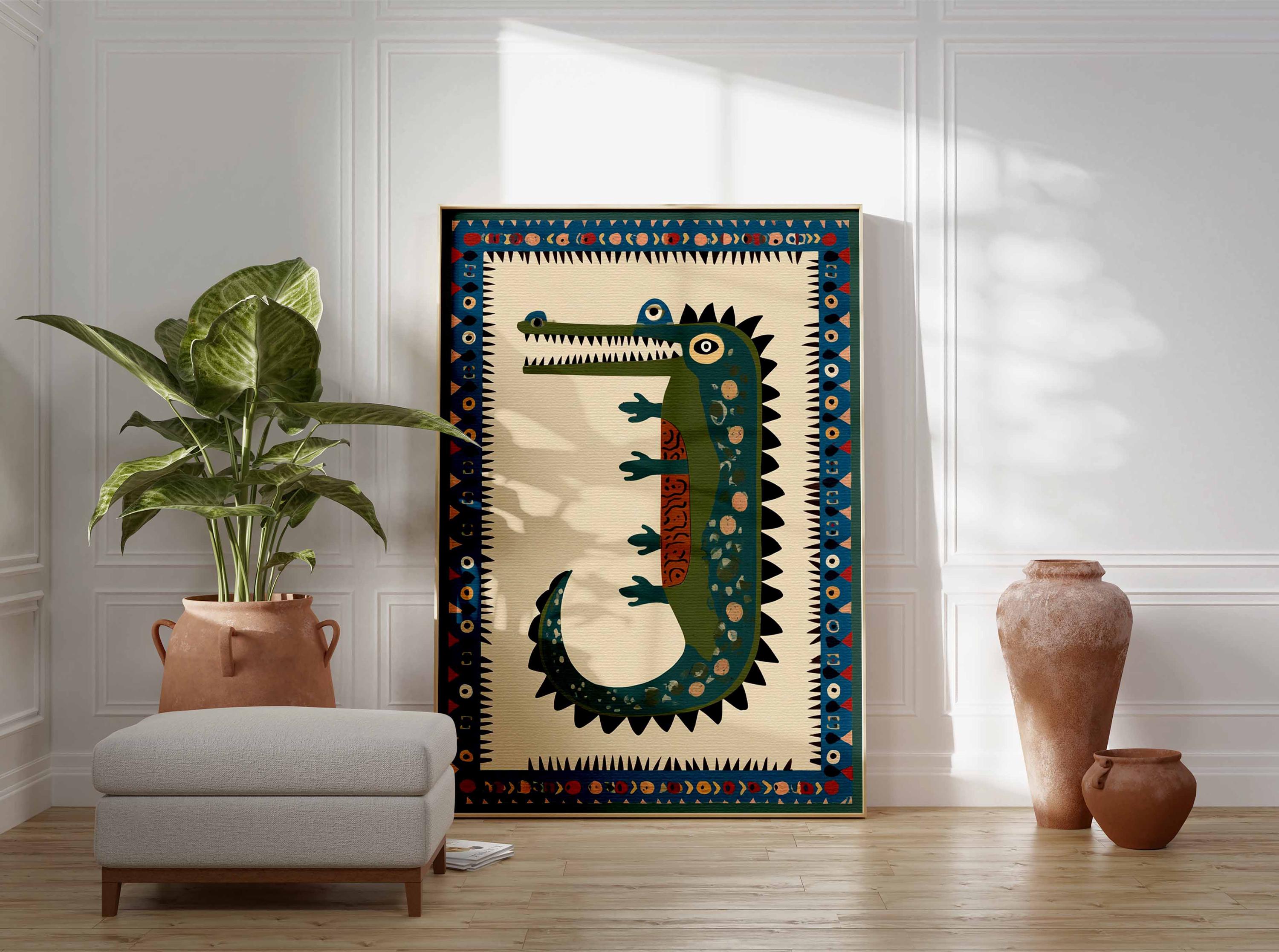 Crocodile Wall Art Print, Tribal Folk Art Poster, Colorful Animal ...