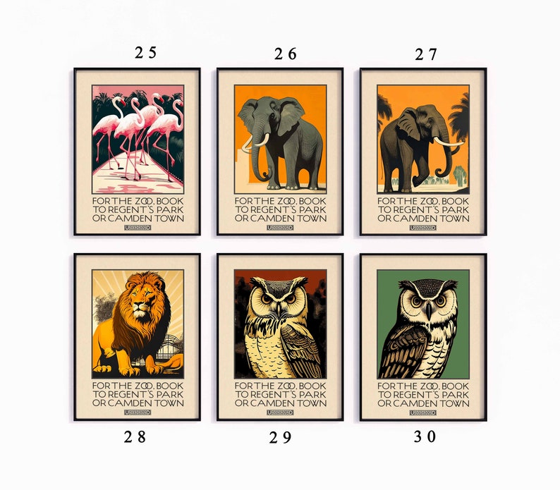 Vintage London Zoo Poster Set, Retro Animal Art Print, Museum Quality ...