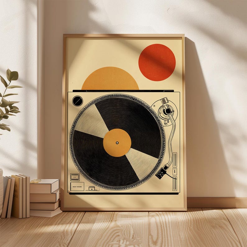 Vintage Vinyl Record Player Print, Japanese Retro Art, Minimalist Music ...