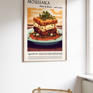 Moussaka Food Poster, Greek Food Print, Kitchen Decor, Food and Drink ...