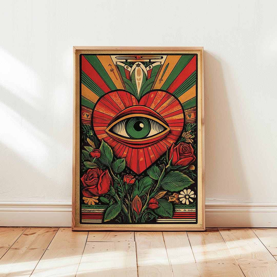Mexican Eye Art Print, Mystical Eye Poster With Roses, Folk Art Wall ...