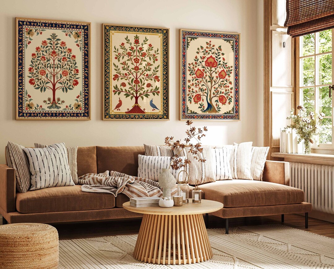Indian Floral Set of 3 Prints, Indian Decor, Floral Wall Art ...