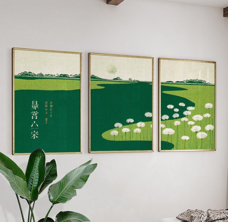 Green Abstract Landscape Posters | Set of 3 Posters | Modern Botanical ...