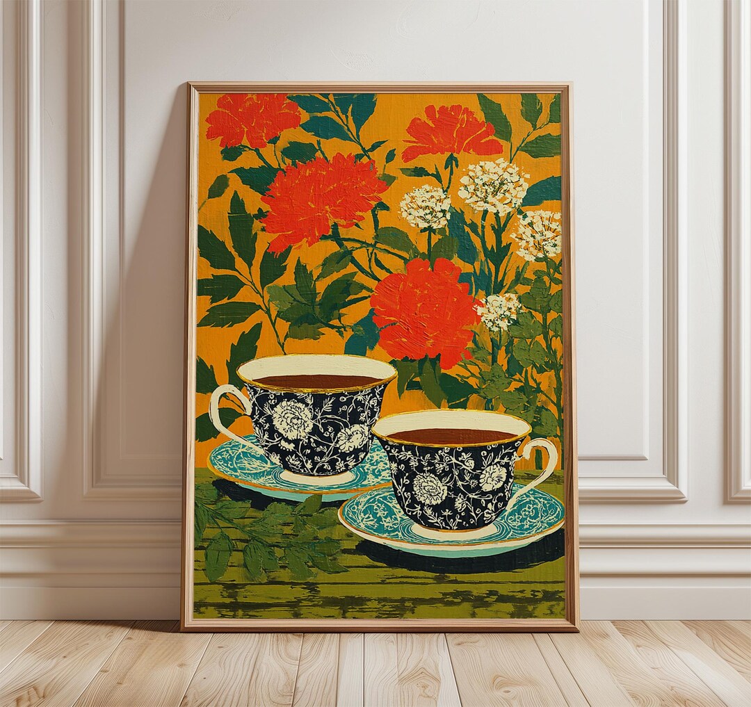 Vintage Tea Cup Poster, Elegant Still Life Art Print, Classic Botanical ...